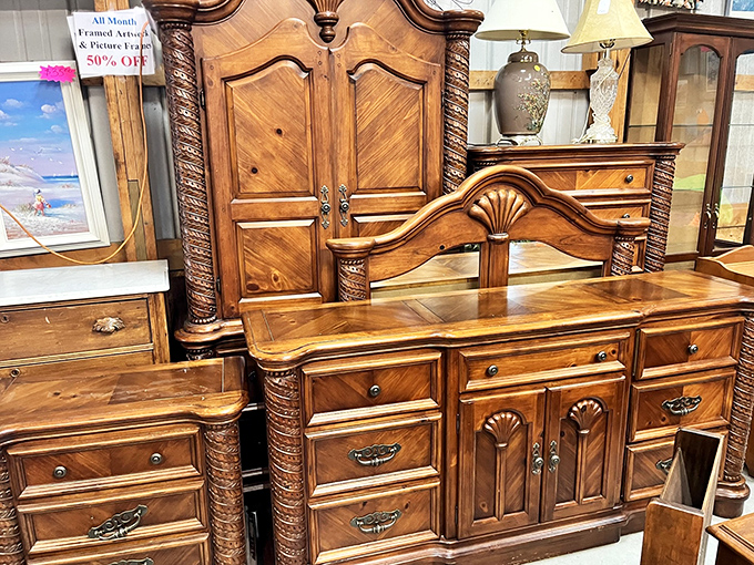Solid wood furniture that puts modern particle board to shame. This bedroom set has survived decades and still looks better than anything at big box stores.
