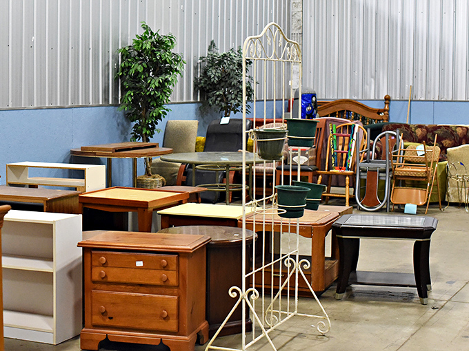 The furniture section offers everything from mid-century modern pieces to practical nightstands, all priced to move quickly.