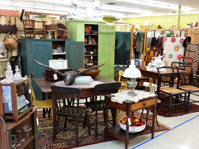 Furniture arranged like a Victorian living room, proving old-school craftsmanship never goes out of style.