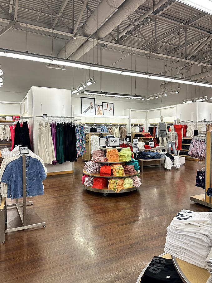 12. Neatly folded rainbows of casual basics await at prices that make stocking up feel less like splurging and more like savvy investing.