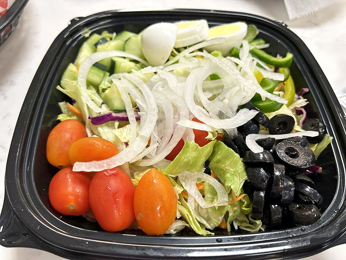 Even the garden salad looks fresh and inviting, for those rare moments when vegetables sound appealing.