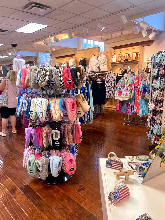A gift shop that tempts you to bring a piece of Amish country home. Those slippers are calling your name louder than the pies did.