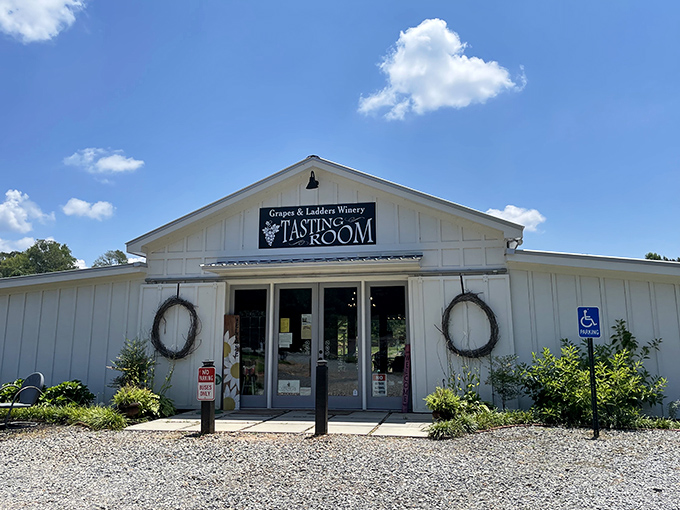 Grapes and Ladders Winery's tasting room offers the perfect blend of rustic charm and sophisticated sipping&mdash;no sommelier attitude required.