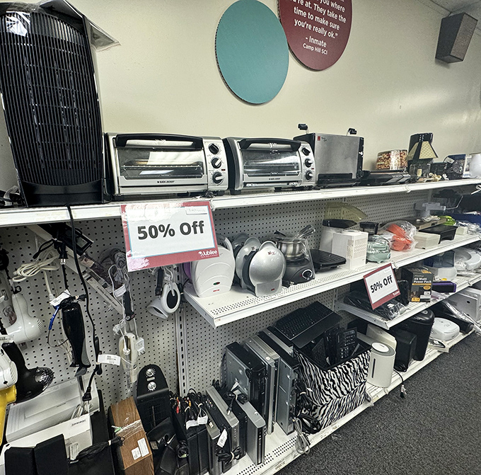 Small appliance section: where abandoned wedding registry items get their second chance. That toaster oven has barely seen a bagel.