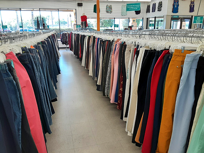 Denim dreams come true in the jeans section, where finding that perfect pair feels like winning the thrift store lottery.