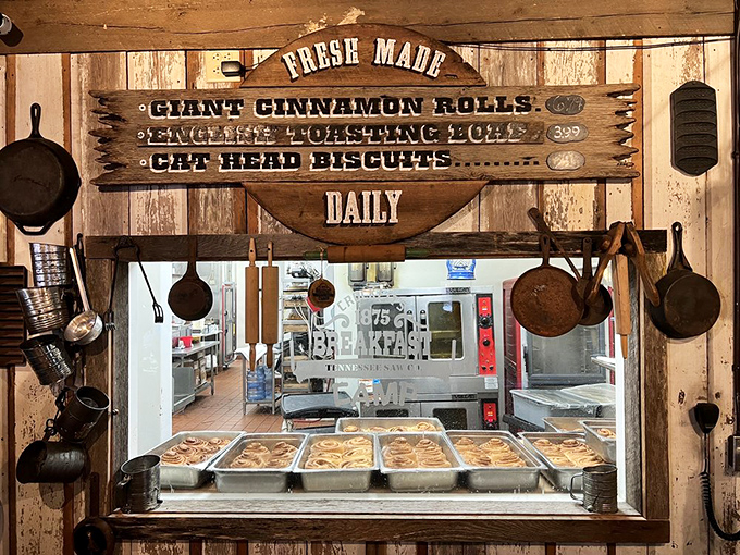 A glimpse into the kitchen's soul&mdash;where giant cinnamon rolls and cat-head biscuits are born daily. Frontier baking is serious business here.