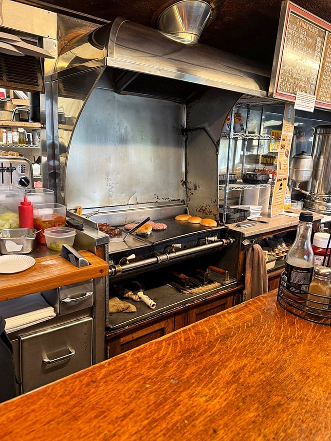 Where the magic happens! This well-worn grill has seen thousands of burgers, dogs, and breakfast classics come to delicious life.