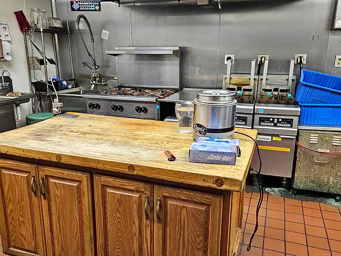 The kitchen where magic happens. No molecular gastronomy or fancy equipment &ndash; just well-seasoned equipment that knows its purpose.