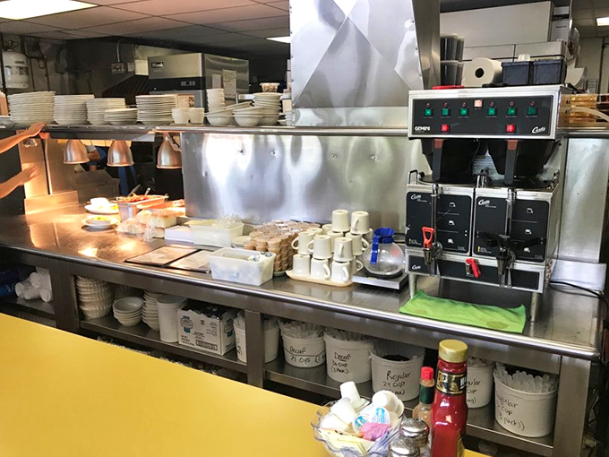 Behind the scenes, the kitchen hums with efficiency &ndash; coffee brewing, plates stacking, and the organized chaos that produces Pennsylvania Dutch perfection.