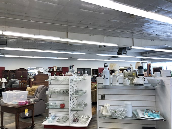 Crystal and ceramics await new homes. Someone's "no longer sparks joy" becomes your "perfect for serving crawfish dip" at Sunday gatherings.