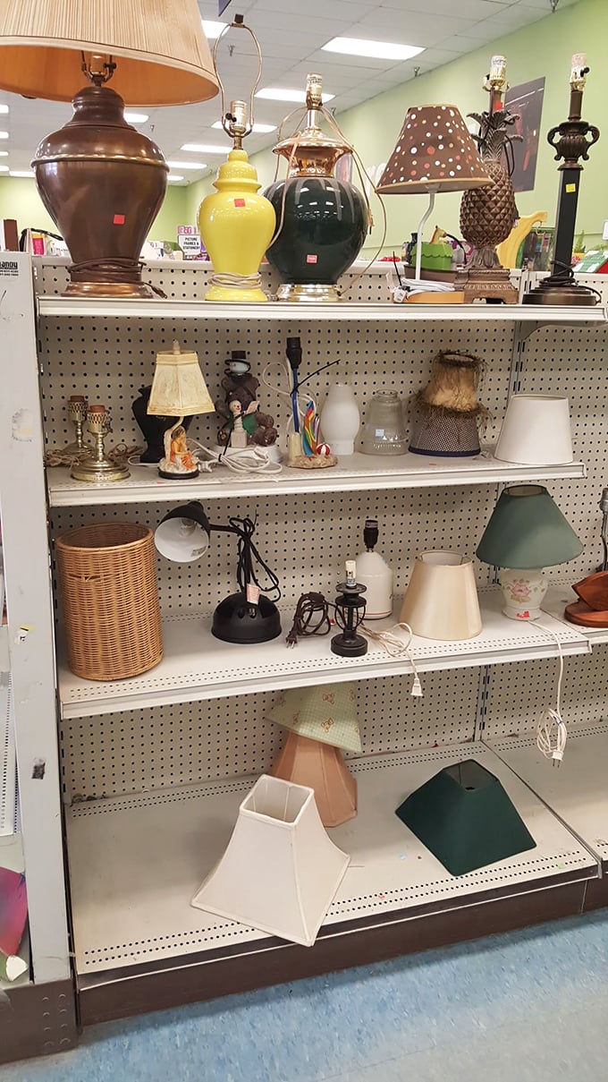 Lampshade lane showcases lighting options from every decade&mdash;from "grandmother's parlor" to "1970s basement rec room" and everything illuminating in between.