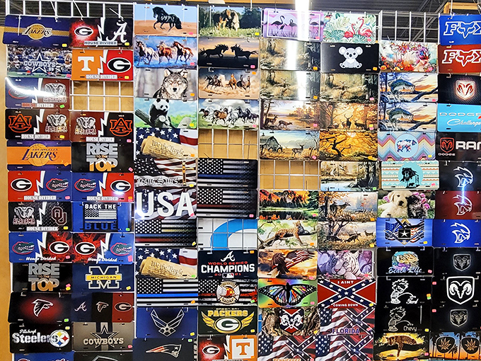 Wall art for the road warrior's soul. From team pride to state loyalty, these metal rectangles transform garages into personalized galleries.