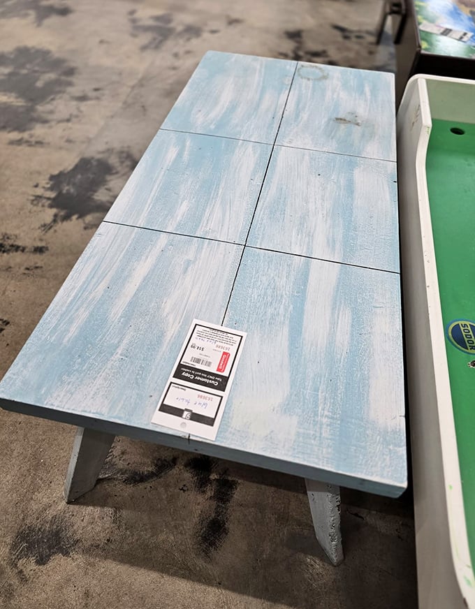 Coastal vibes on a budget! This distressed blue coffee table is begging to display your beach reads and hold your morning coffee for years to come.