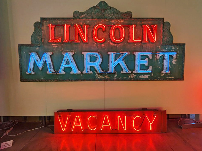The Lincoln Market sign, with its weathered patina and vibrant tubes, preserves a slice of California's commercial past better than any history book.