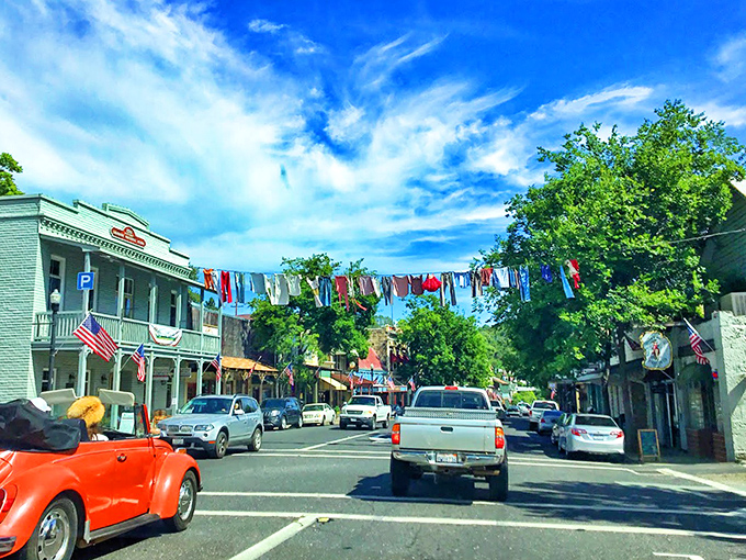 Laundry lines and blue skies create Angels Camp's unique skyline. No skyscrapers needed when you've got this much character overhead.