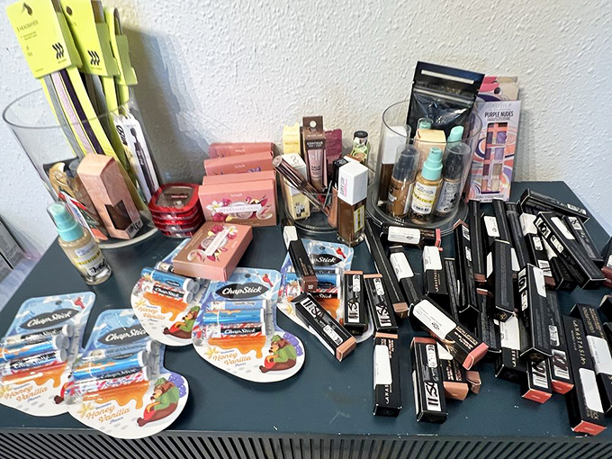 Beauty products and cosmetics await new homes, proving that one person's impulse buy can become another's perfect shade.