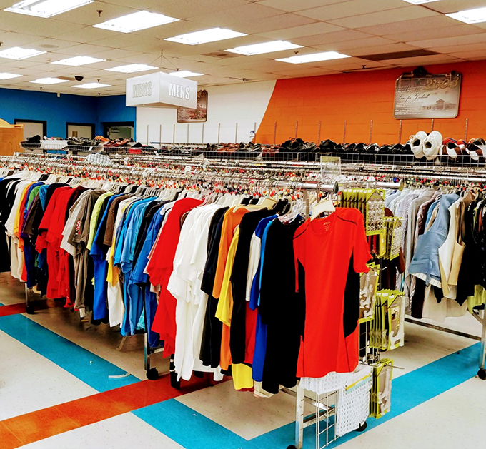 Men's department color explosion! Like a well-organized rainbow that crashed into a clothing store and decided to stay.