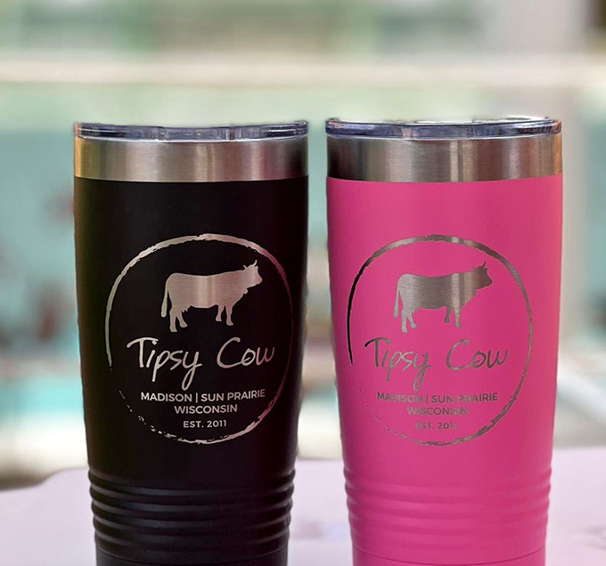 Tipsy Cow merch: because sometimes you need to take the experience home with you. The pink one says, "I'm fun at parties."