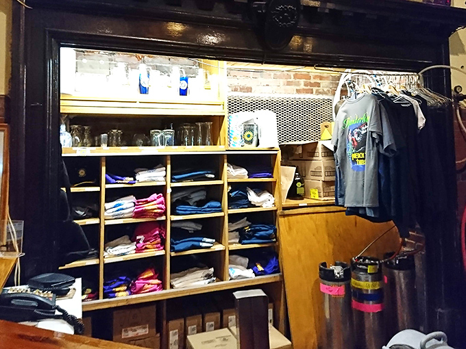 Spreading the gospel of good beer! The merchandise corner lets you take home a souvenir of your religious beer experience.