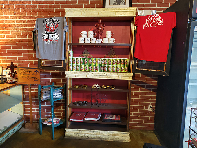 Merchandise display proving that loving this place enough to wear the shirt home is perfectly acceptable behavior.