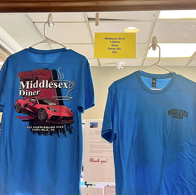 Middlesex Diner merch featuring a sports car&mdash;because nothing says "I appreciate good gravy" like a souvenir T-shirt.