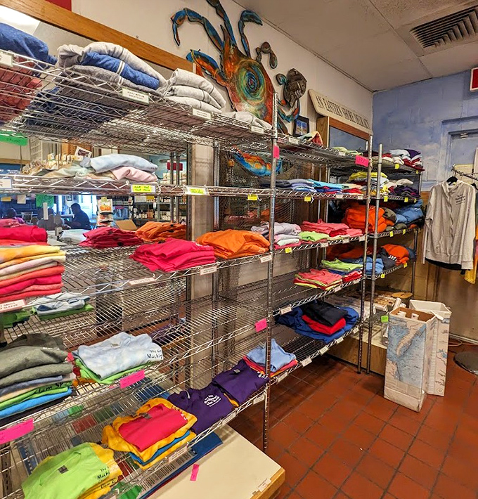 Beyond seafood, the gift shop offers colorful Eastern Shore souvenirs&mdash;because sometimes you need a t-shirt to remember that seafood euphoria.