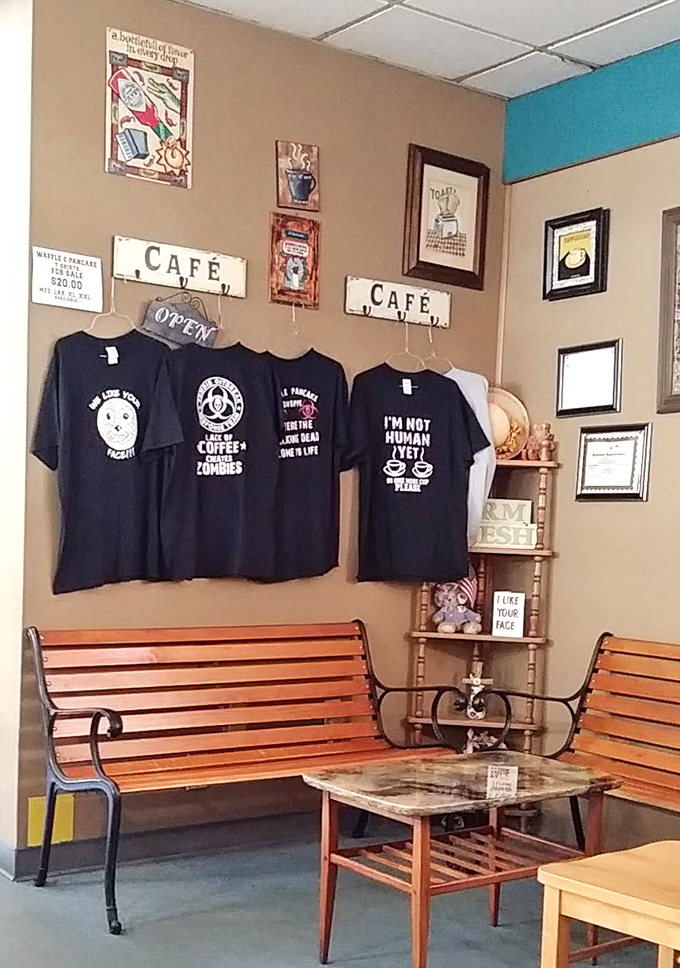 Even the merchandise corner shows this place doesn't take itself too seriously while taking breakfast very seriously indeed.