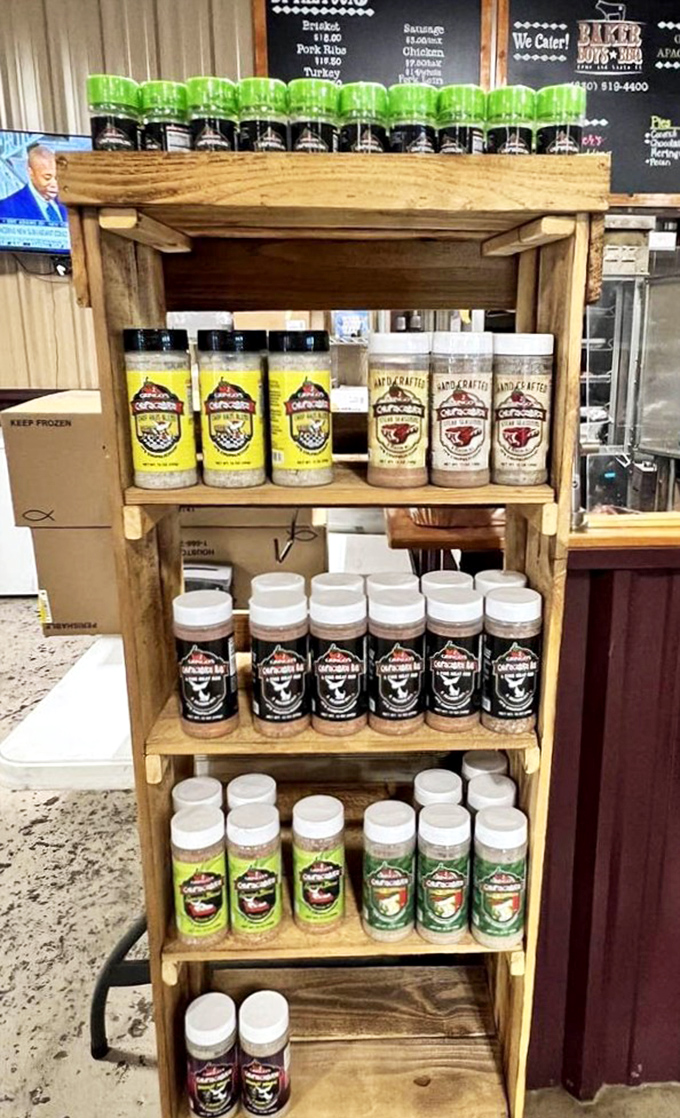 A shrine to flavor – rubs and seasonings that let you attempt barbecue greatness at home, though results may vary without their smokers.