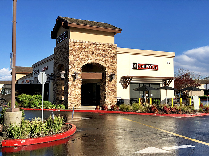 Even Chipotle looks distinguished when it's dressed up in stone and timber to match the neighborhood's historic vibe.