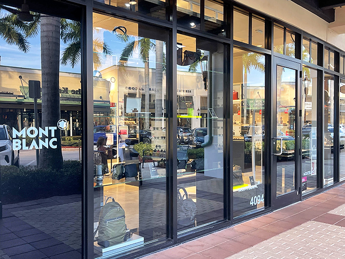 Mont Blanc's gleaming storefront displays writing instruments that make signing those credit card receipts feel like an act of sophistication.