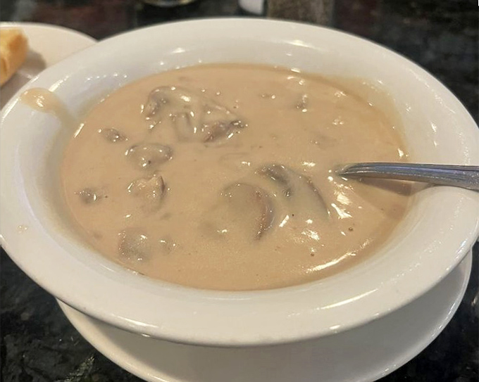 Mushroom soup so creamy it could qualify as a dairy product. Each spoonful is like a warm hug on a cold Pittsburgh evening.