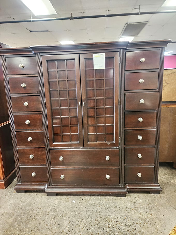 This magnificent gentleman's chest has more drawers than most people have secrets. Solid craftsmanship that's built to outlast trends.