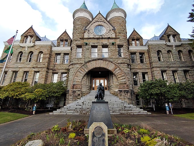 The Old Capitol Building's castle-like presence commands attention, its stone towers and grand staircase suggesting that government business inside must surely involve dragons and wizards.