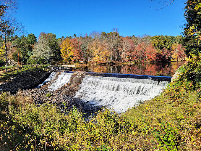 Old Daniels Dam creates a waterfall vista that would be on postcards in tonier towns. Here, it's just part of the everyday scenery. 