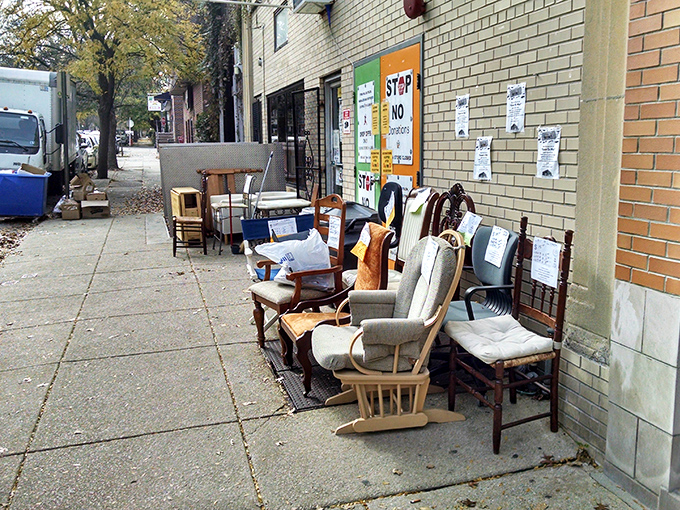 Sidewalk treasures await new homes &ndash; that rocking chair could be where you finally finish reading "War and Peace."