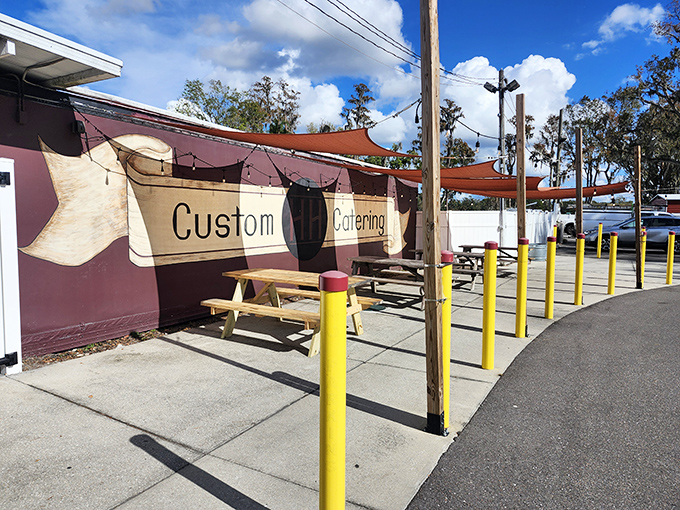 Outdoor seating where the aroma of smoking meat enhances every bite. Nature's perfect dining room for serious BBQ enthusiasts.
