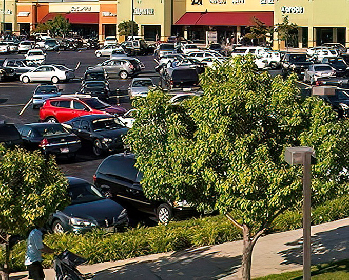 The sprawling parking area hints at the outlet's popularity&mdash;a field of vehicles harvesting deals instead of crops in America's Dairyland.