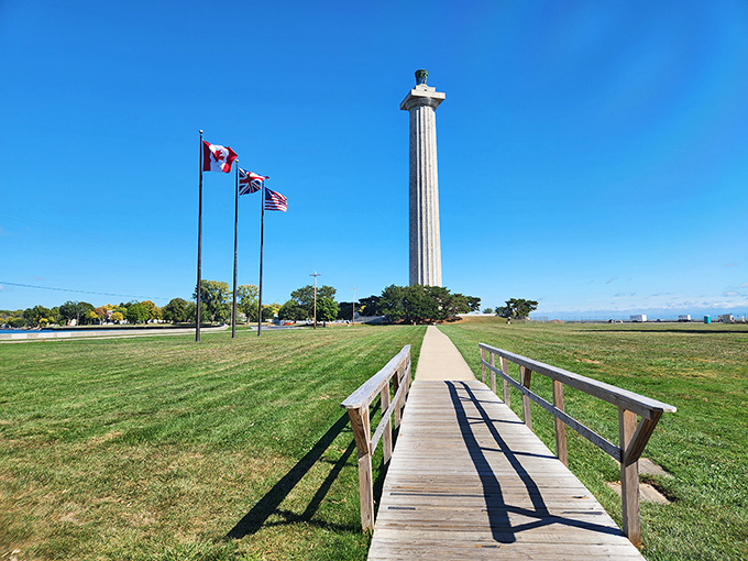 Standing tall for peace. Perry's Victory and International Peace Memorial reaches skyward, commemorating both battle and the enduring friendship that followed.
