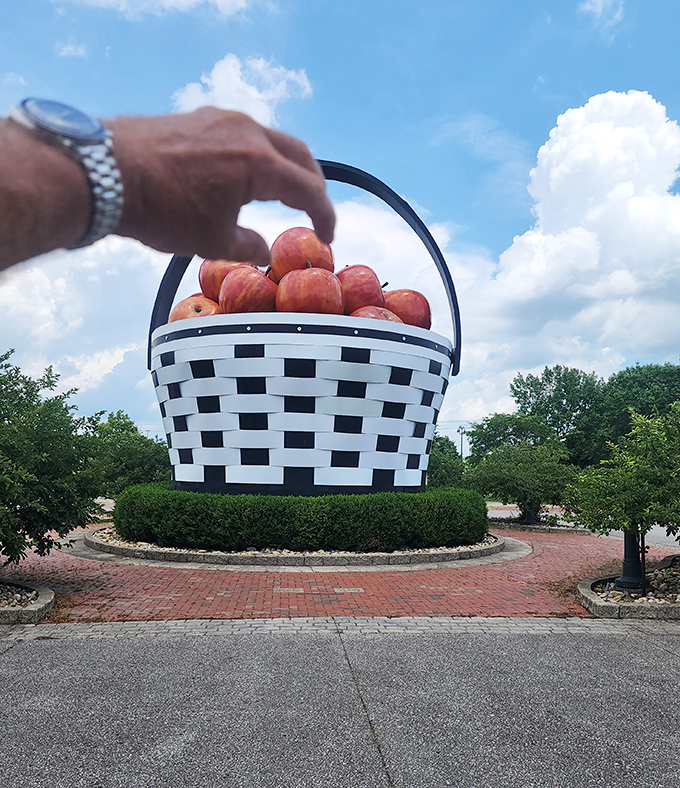 "Just reaching for a healthy snack" takes on new meaning when the apple is roughly the size of a compact car.