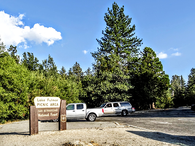 Lake Fulmor's picnic area offers a perfect pre-vista snack spot. Because conquering breathtaking views requires proper nourishment.