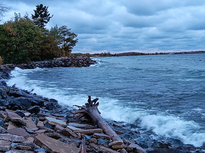 Lake Superior shows its moody side as waves crash against Marquette's rocky shore &ndash; a dramatic performance that never fails to hypnotize visitors.