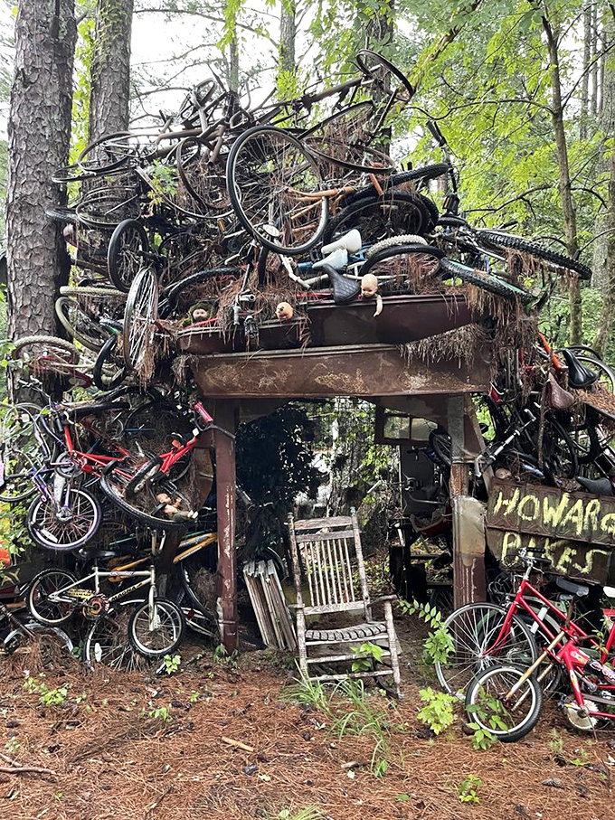 Bicycle heaven or bicycle graveyard? This two-wheeled sculpture garden proves that cars aren't the only vehicles getting the artistic treatment here.