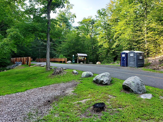 Even the practical facilities blend into the landscape. Civilization's necessities tucked discreetly among the greenery.