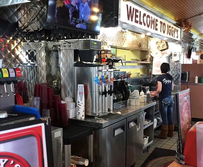 "Welcome to Iggy's" isn't just a sign&mdash;it's a promise that you're about to experience what happens when breakfast is taken seriously. That stainless steel backdrop means business.