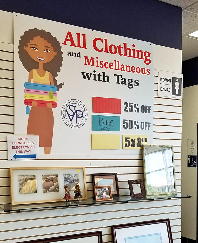 The color-coded discount system—like a secret language that separates casual shoppers from serious thrift ninjas.