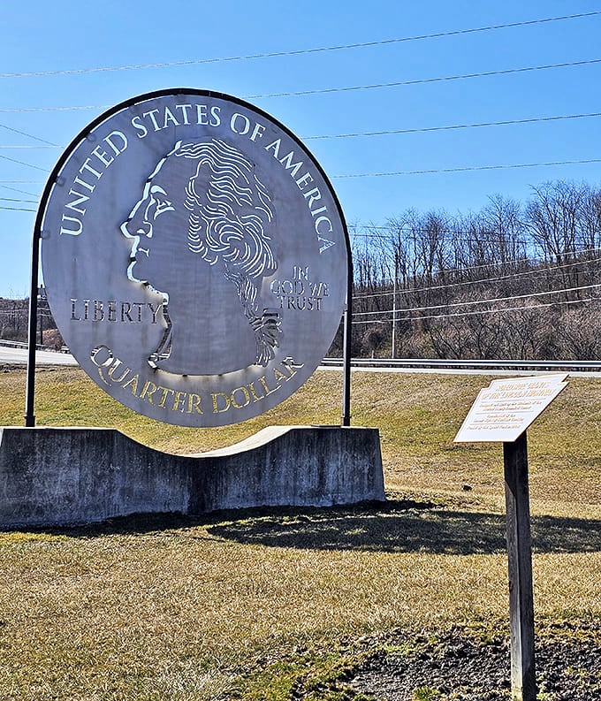 The quarter's design faithfully reproduces every detail of its pocket-sized counterpart, just multiplied by about a thousand.