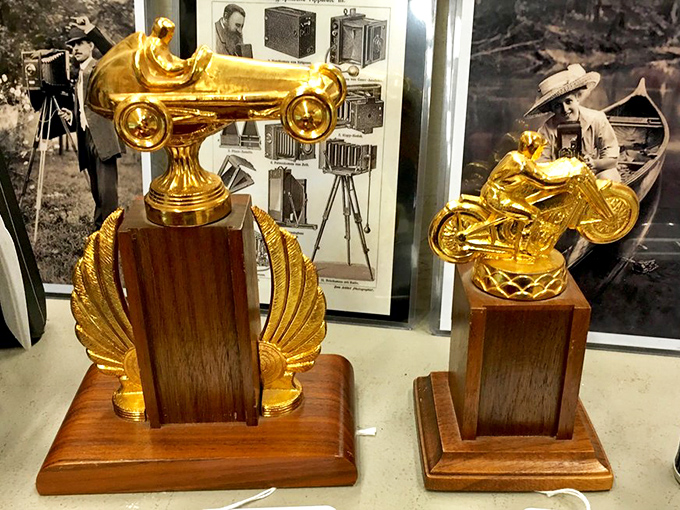 Golden glory days captured in trophy form. Someone's proudest racing moments now await adoption by collectors who appreciate victories they never won.