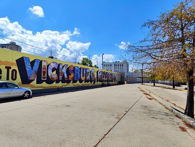 Welcome to Vicksburg painted large enough that even folks with questionable eyesight can't miss the message.