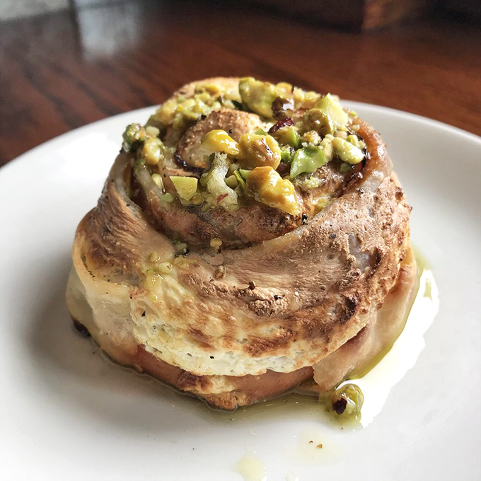 The Rotolo &ndash; pizza dough's sophisticated cousin. Spiraled with pistachio and mortadella, it's what happens when pizza goes to finishing school.