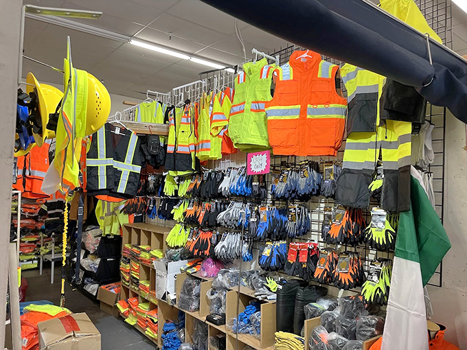 High-visibility workwear that says "safety first" but whispers "incredible savings." The neon yellow might save your life and your budget simultaneously.